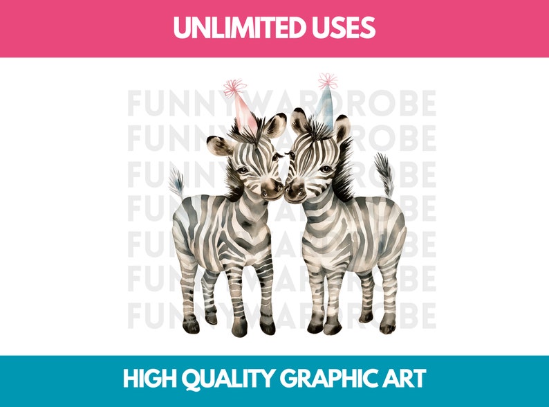 Watercolor Baby Zebra Clipart: Party Hats, PNG SVG JPG (digital ...