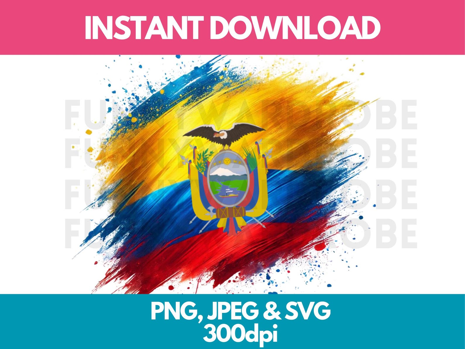Ecuador Flag Watercolor Clipart: PNG SVG JPG Graphic (digital Download ...