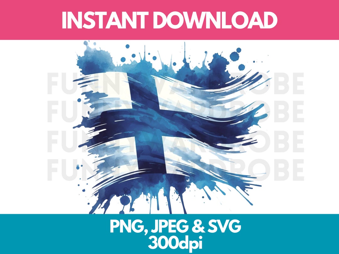Finland Flag Watercolor Effect PNG SVG JPG Digital Clipart Clip Art ...