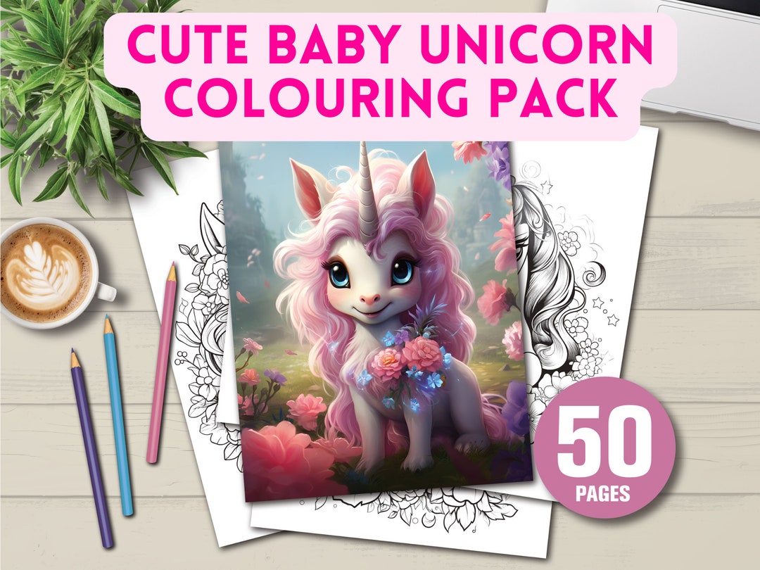 Cute Baby Unicorn Colouring Pack Bundle 50 Pages - Instant Digital ...