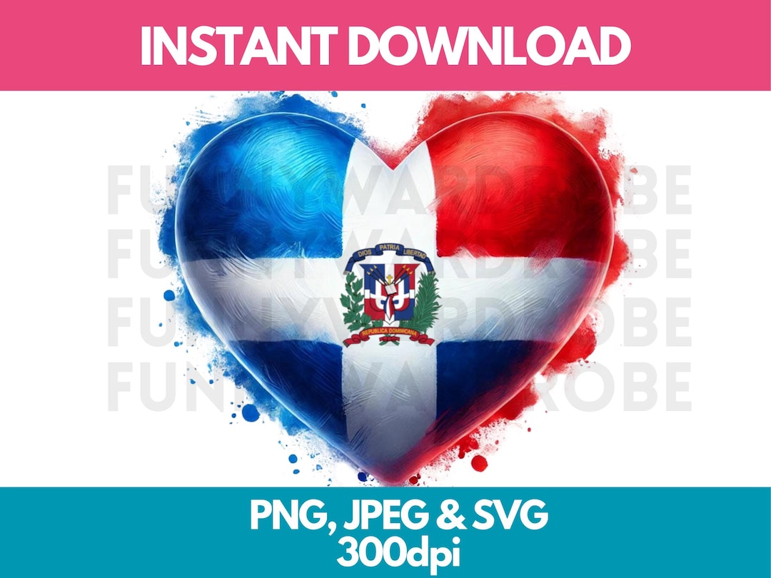 Dominican Republic Flag Heart - Watercolor Clipart (PNG, SVG, JPG) - Etsy