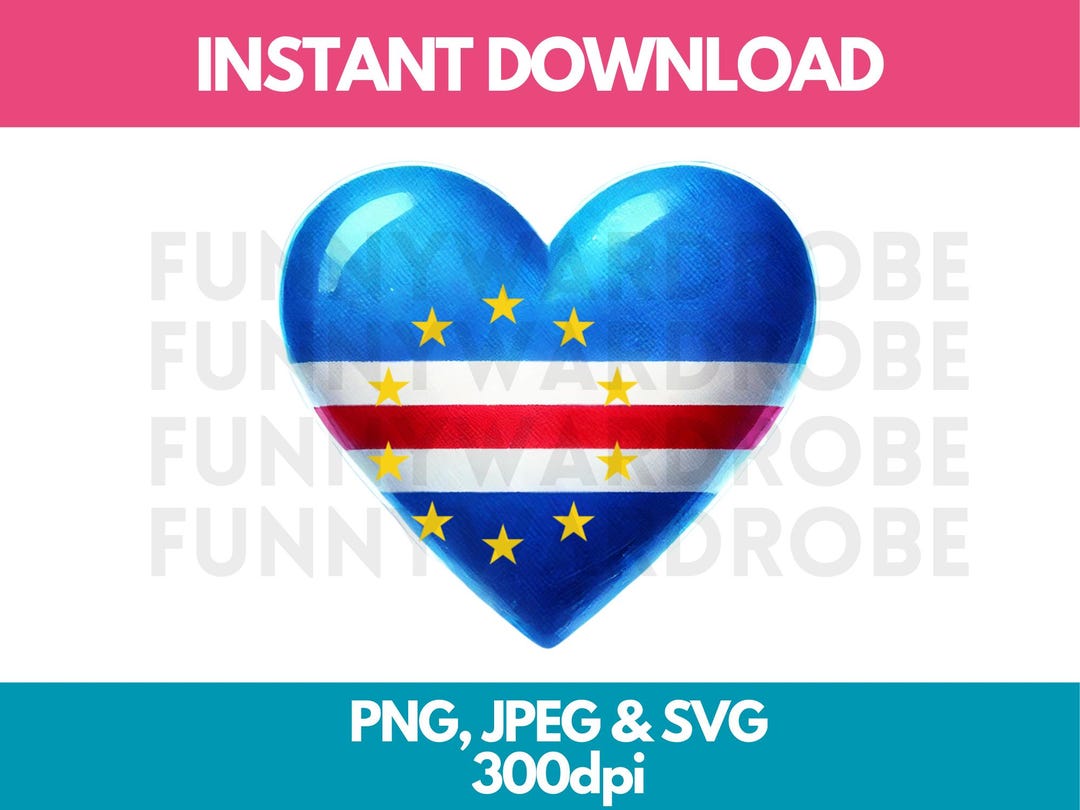 Cape Verde Flag PNG SVG JPG Heart Watercolor Effect Digital Clipart ...