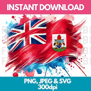Bermuda Flag Watercolor Clipart: PNG SVG JPG Graphic (digital Download ...