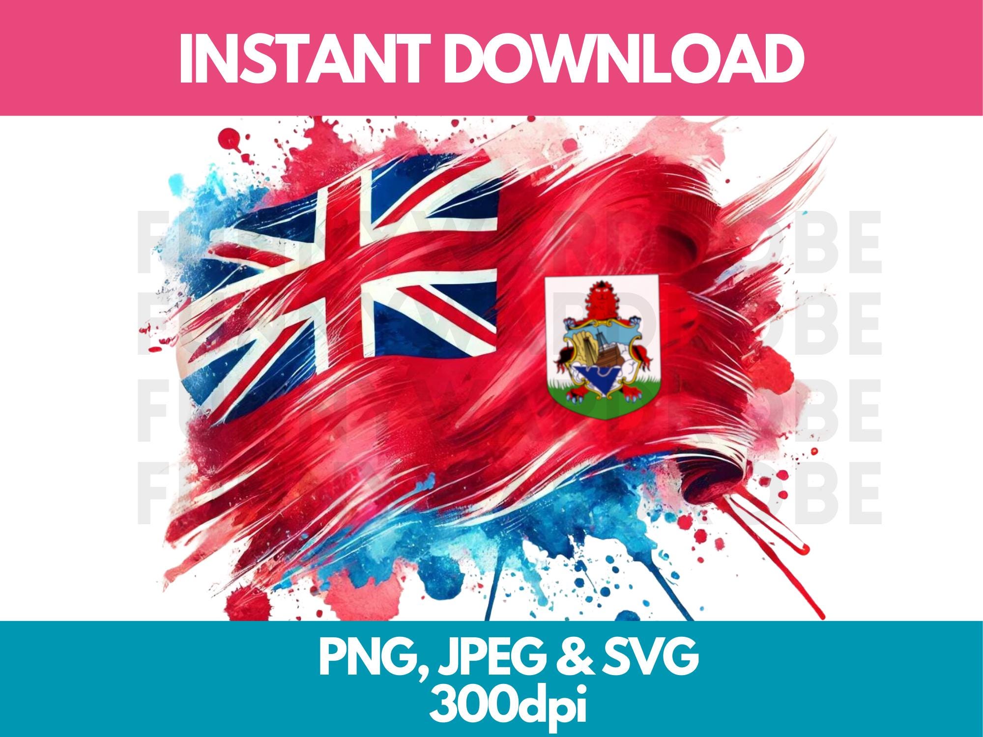 Bermuda Flag Watercolor Effect PNG SVG JPG Digital Clipart Clip Art ...