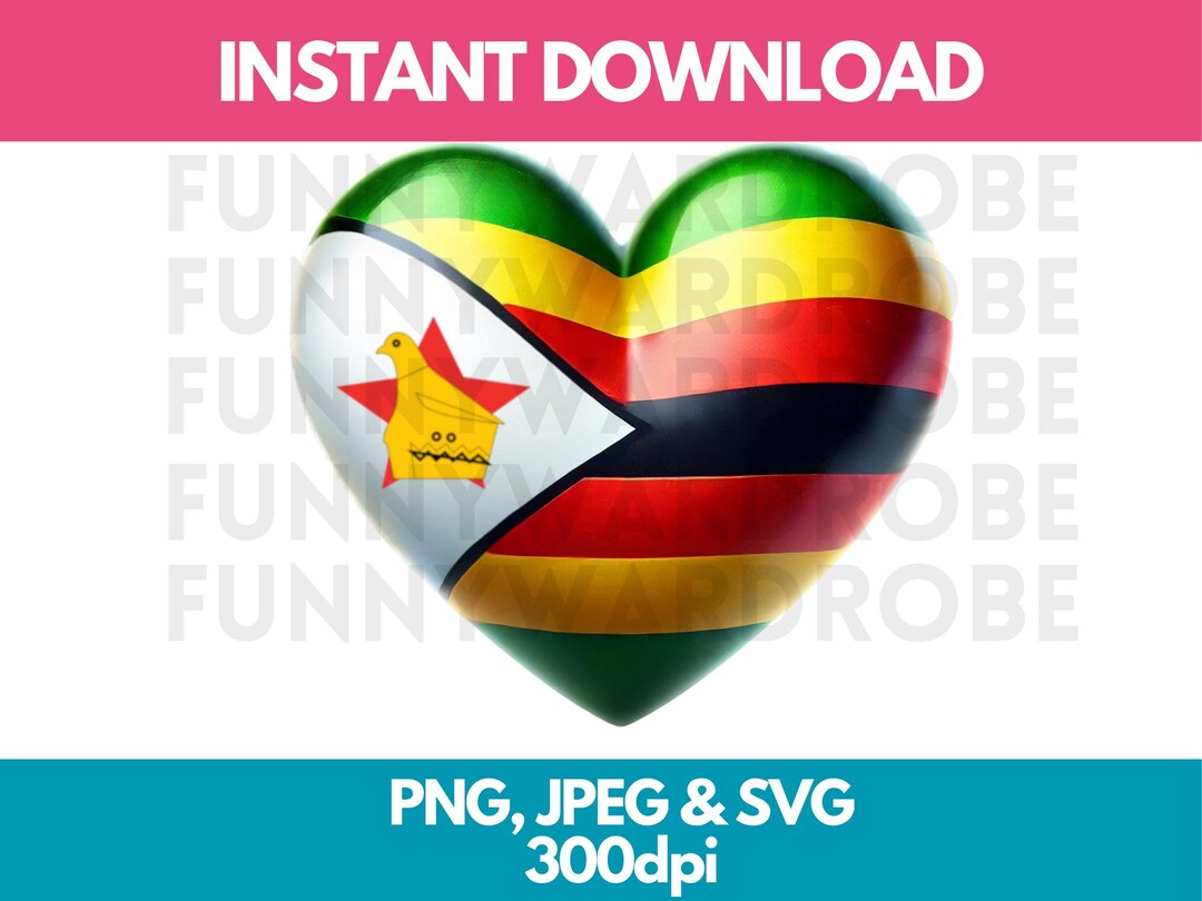 Zimbabwe Heart Flag Watercolor Clipart: PNG SVG JPG (digital Download ...