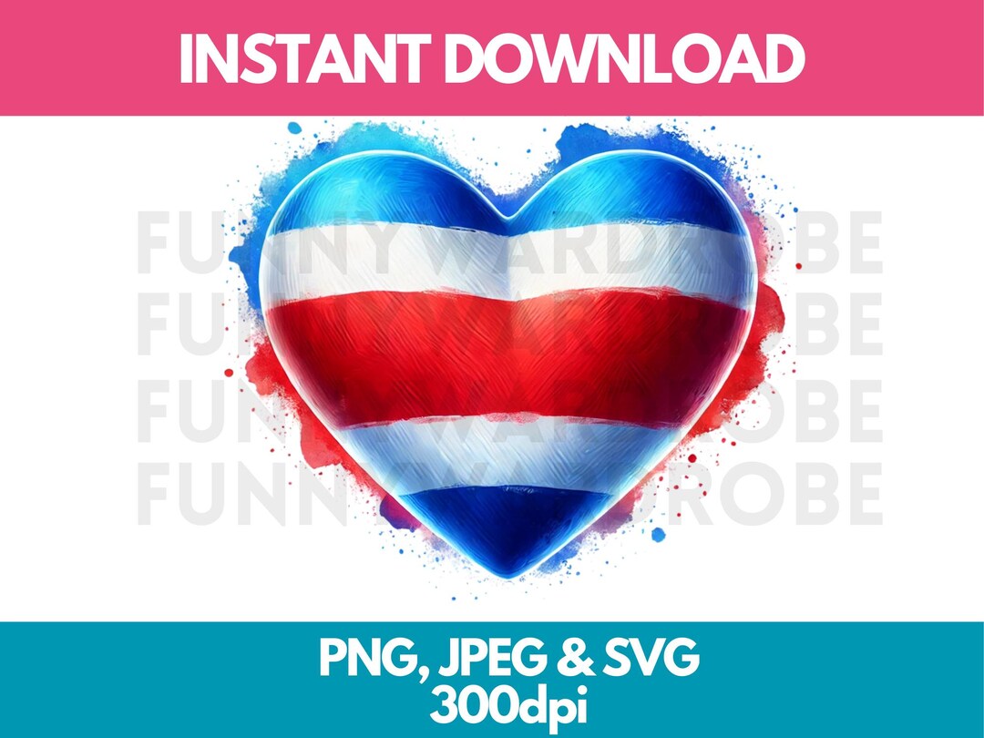 Costa Rica Heart Flag Watercolor Clipart (PNG, SVG, JPG) - Etsy