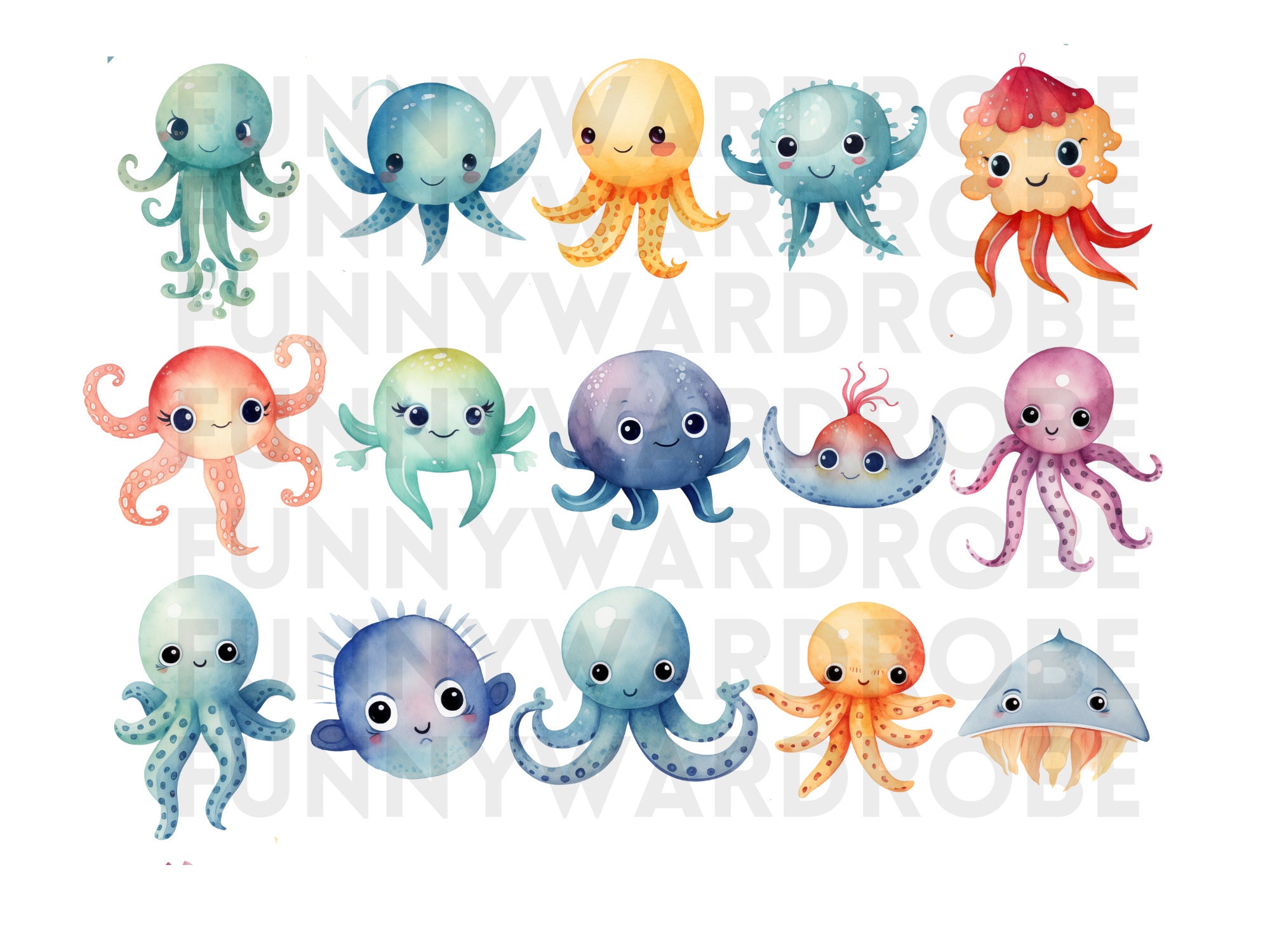 Watercolour Cute Baby Sea Creatures Clipart Bundle Under the Sea ...