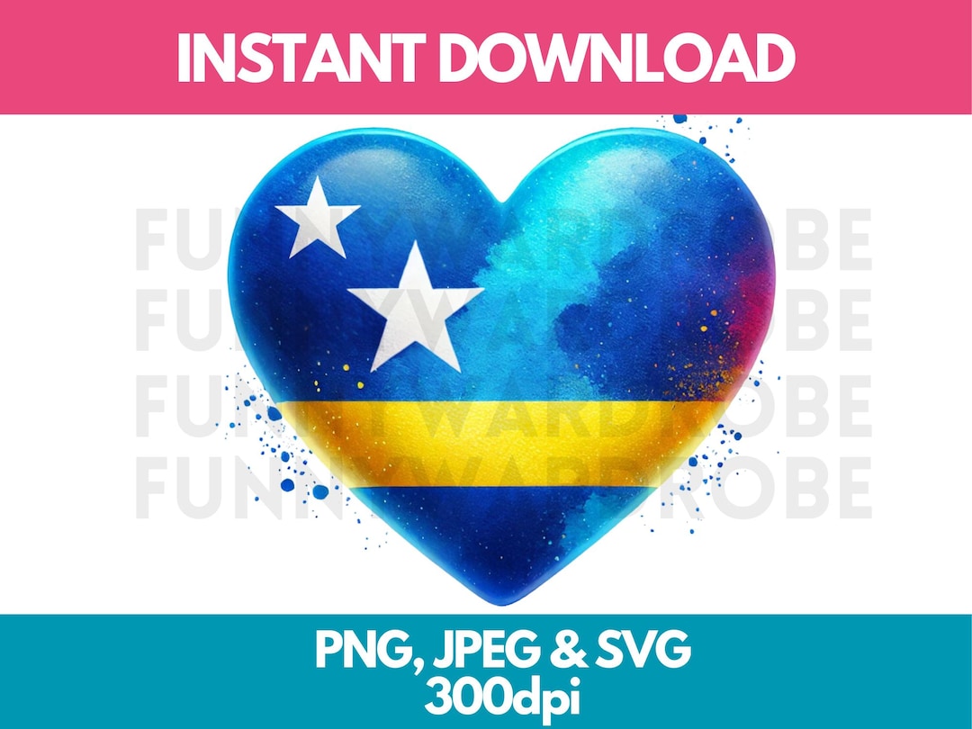 Curacao Heart Flag Watercolor Effect PNG SVG JPG Digital Clipart Clip ...