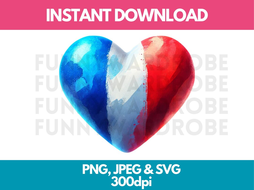 France Heart Flag Watercolor Clipart (PNG, SVG, JPG) - Etsy