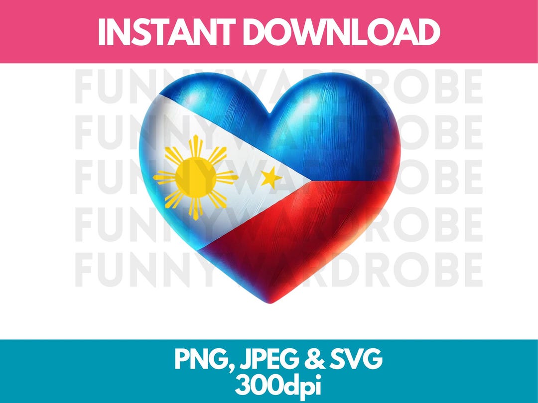 Philippines Heart Flag Watercolor Effect PNG SVG JPG Digital Clipart ...