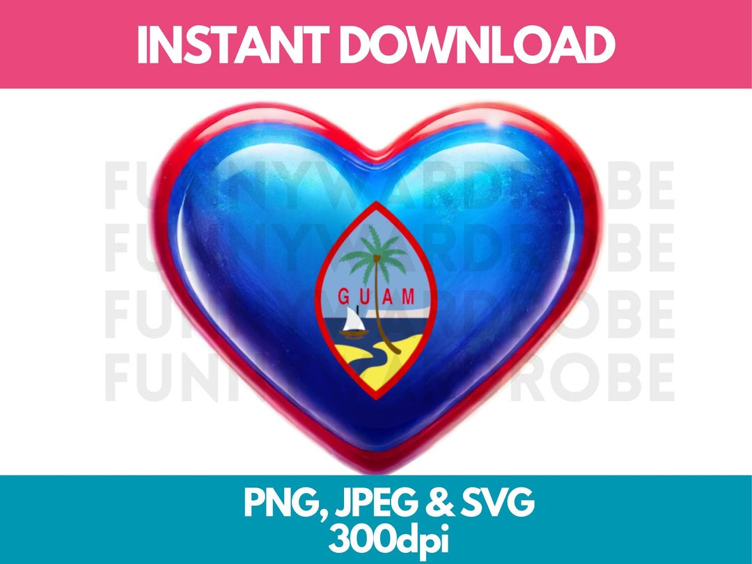 Guam Flag PNG SVG JPG Heart Watercolor Effect Digital Clipart Clip Art ...