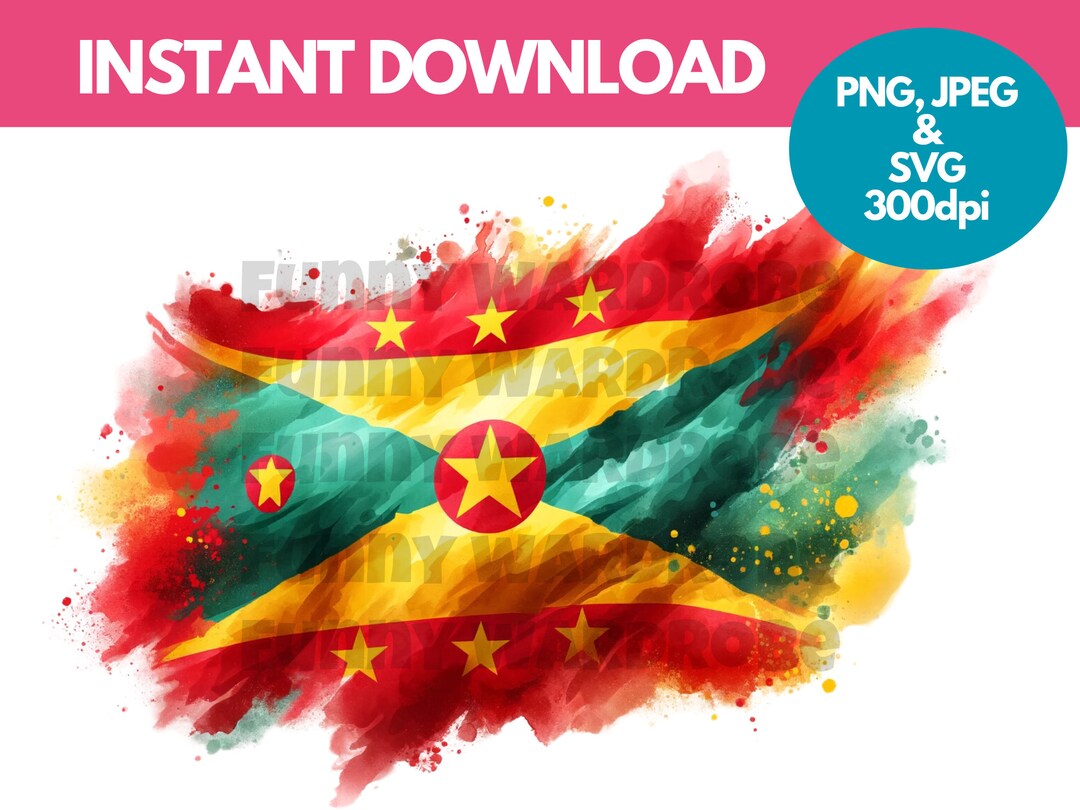 Grenada Flag Watercolor Effect PNG SVG JPG Digital Clipart Clip Art ...