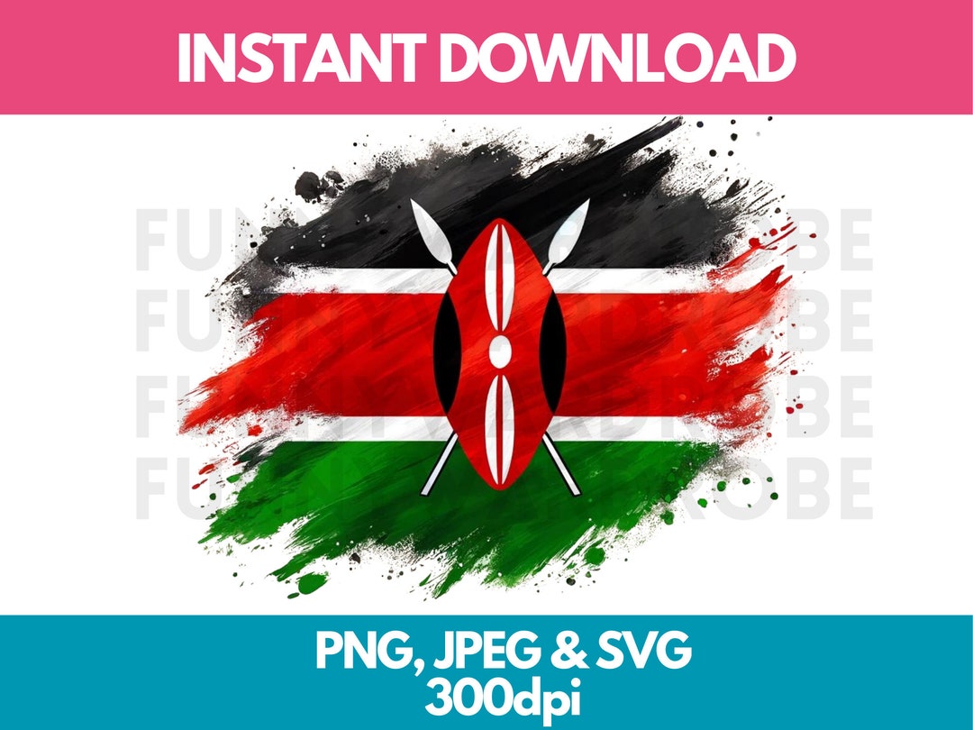 Kenya Flag Watercolor Effect PNG SVG JPG Digital Clipart Clip Art ...