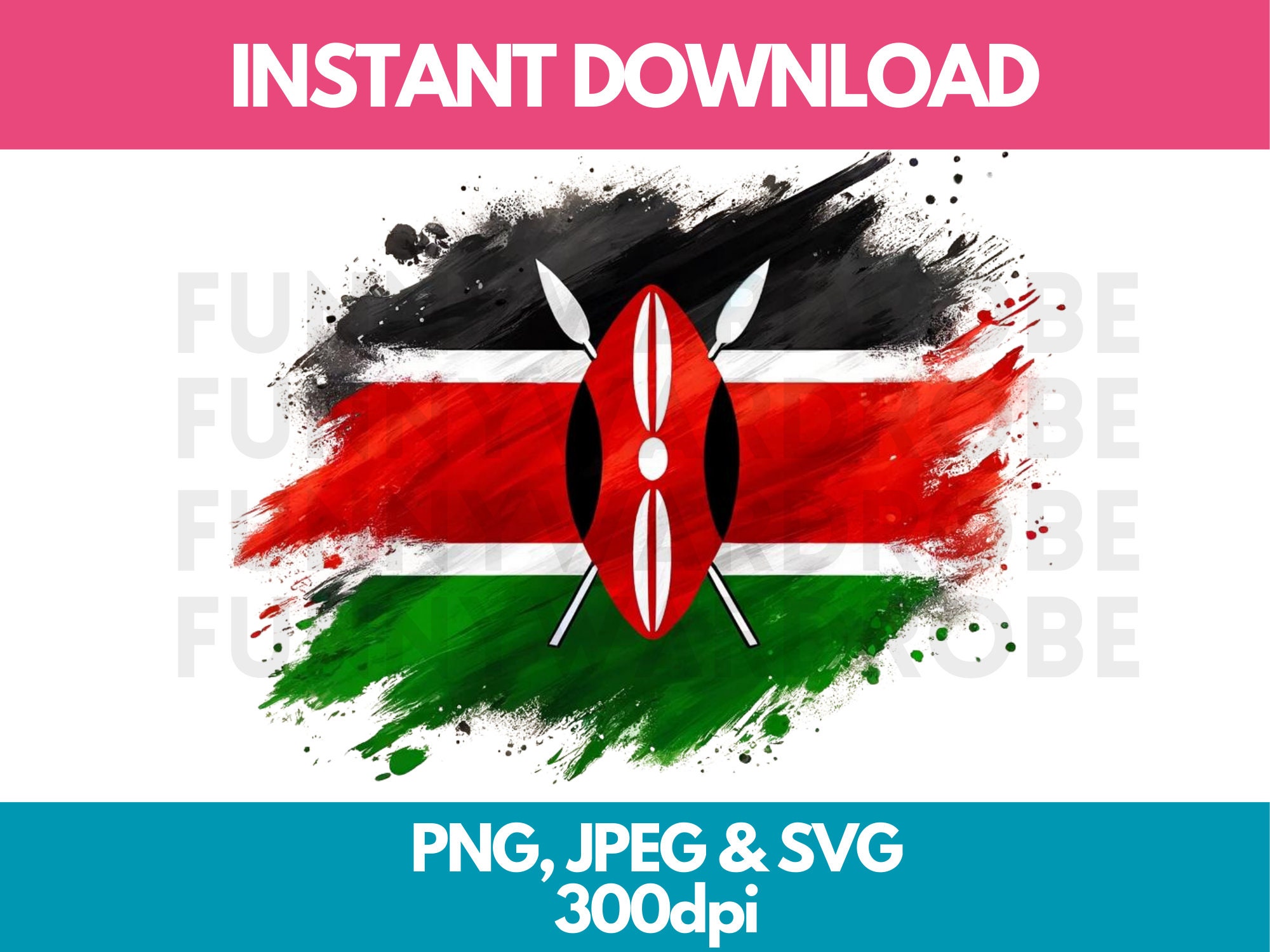 Kenya Flag Watercolor Effect PNG SVG JPG Digital Clipart Clip Art ...