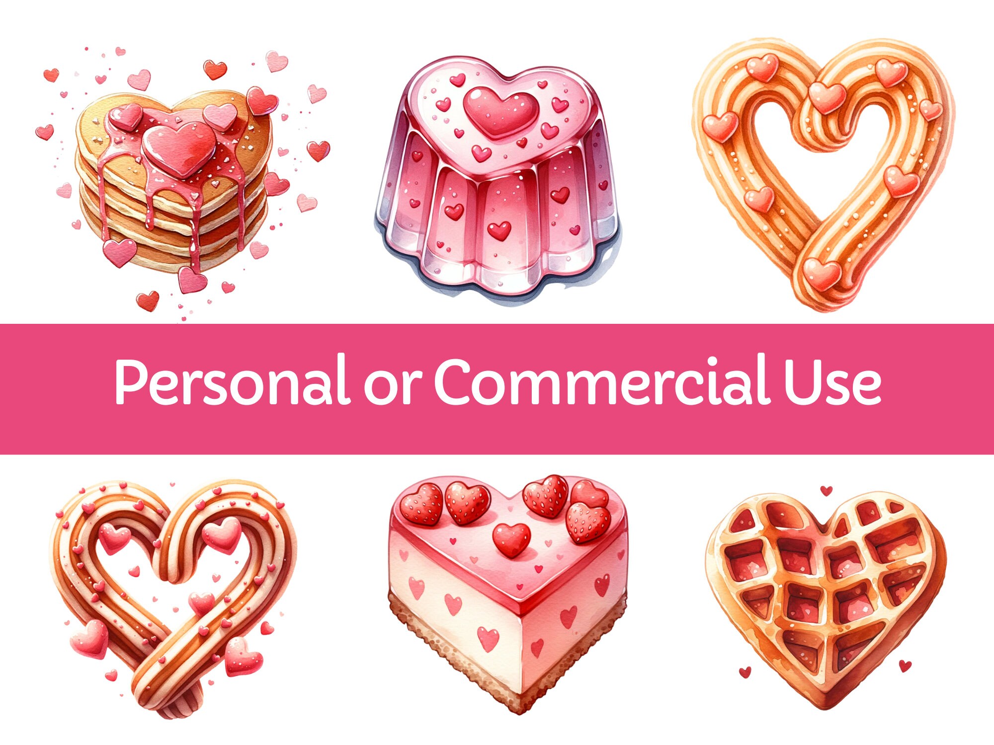 Watercolour Heart Shaped Desserts Clipart Bundle Love Hearts Valentines ...