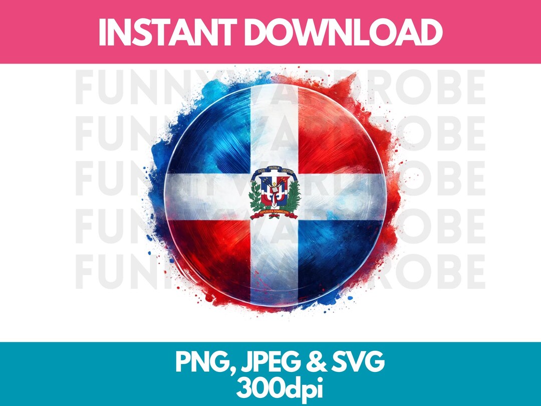 Dominican Republic Flag PNG SVG JPG Circle Round Watercolor Effect ...
