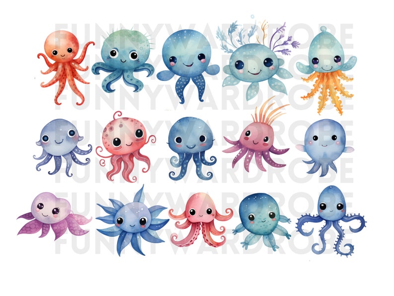 Watercolour Cute Baby Sea Creatures Clipart Bundle Under the Sea ...