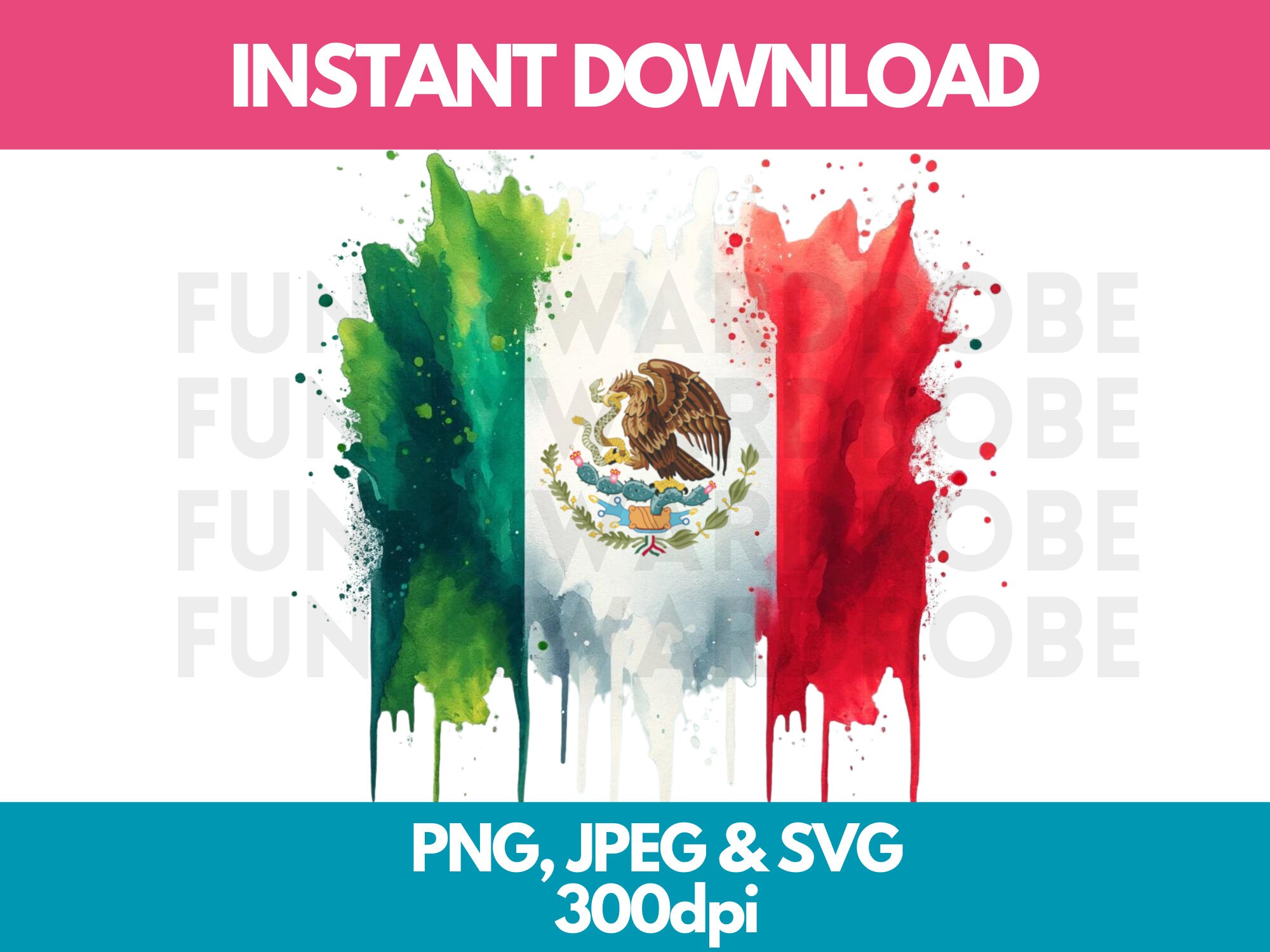 Mexico Flag Watercolor Effect PNG SVG JPG Digital Clipart Clip Art ...