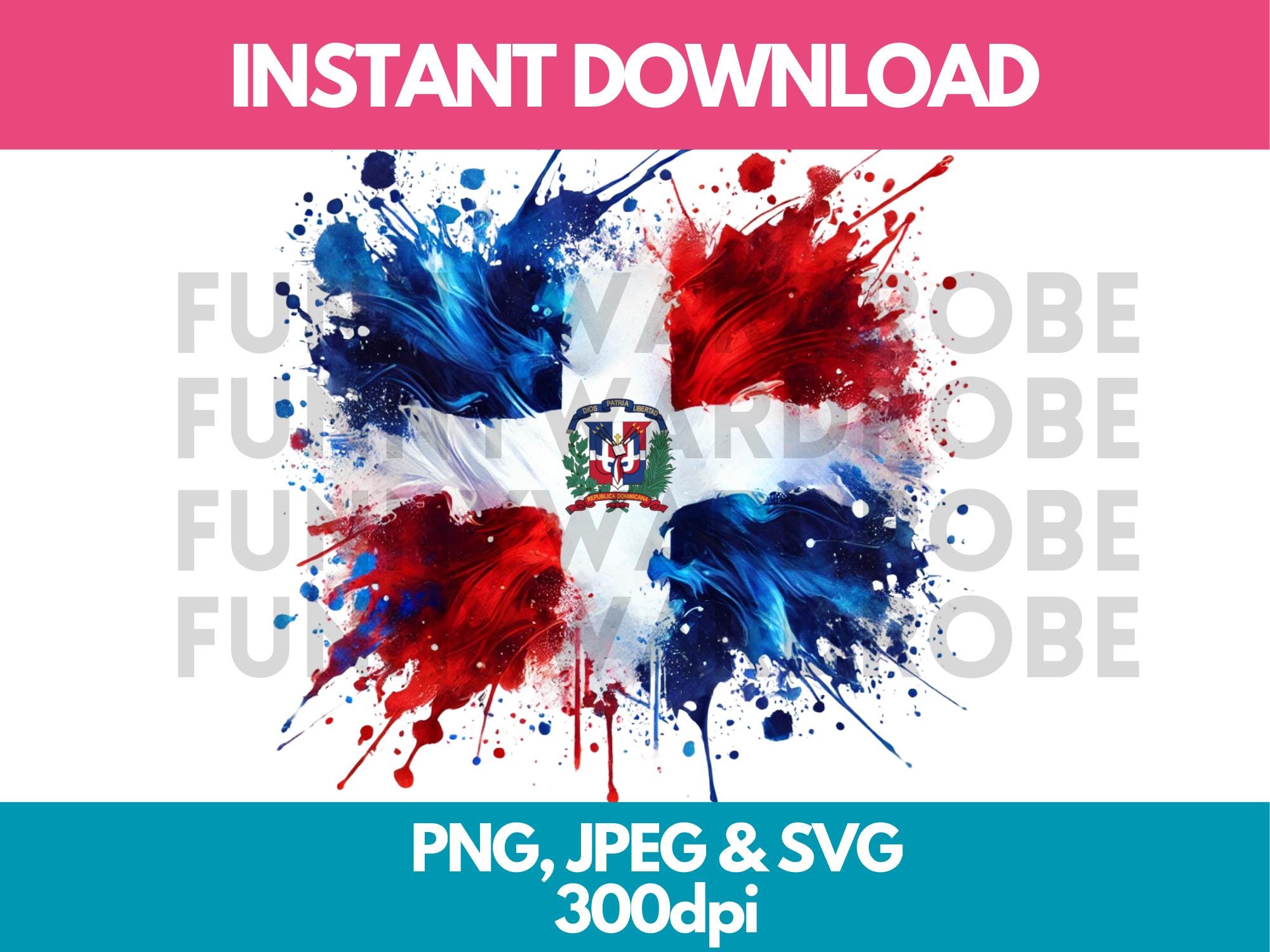 Dominican Republic Flag Watercolor Clipart: PNG SVG JPG (digital ...