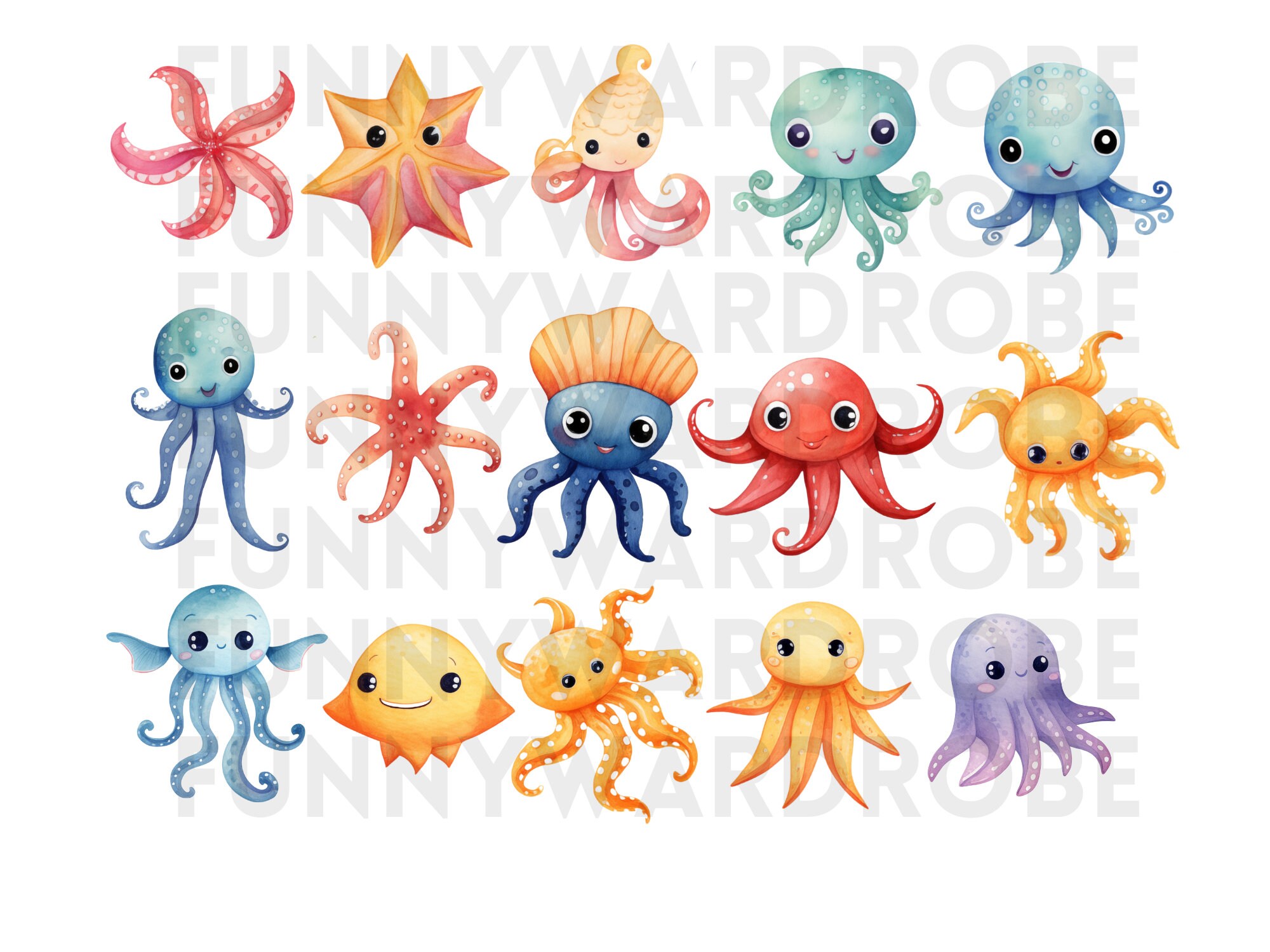 Watercolour Cute Baby Sea Creatures Clipart Bundle Under the Sea ...