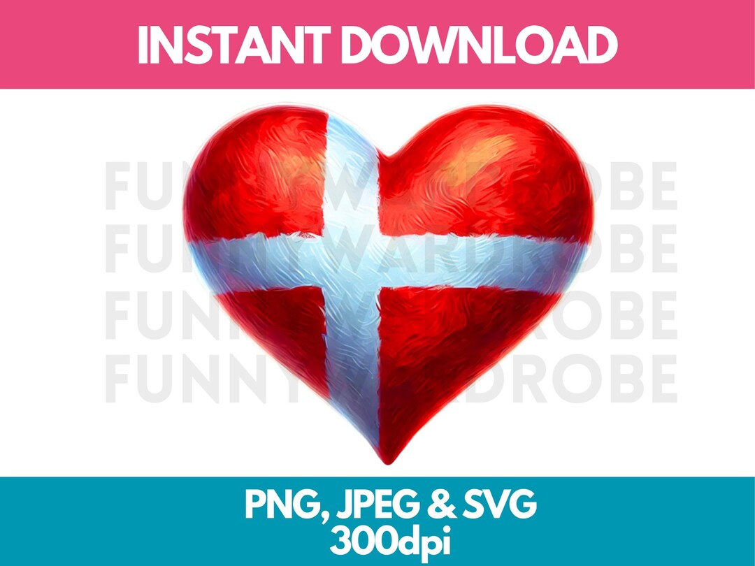 Denmark Heart Flag Watercolor Clipart: PNG SVG JPG (digital Download ...