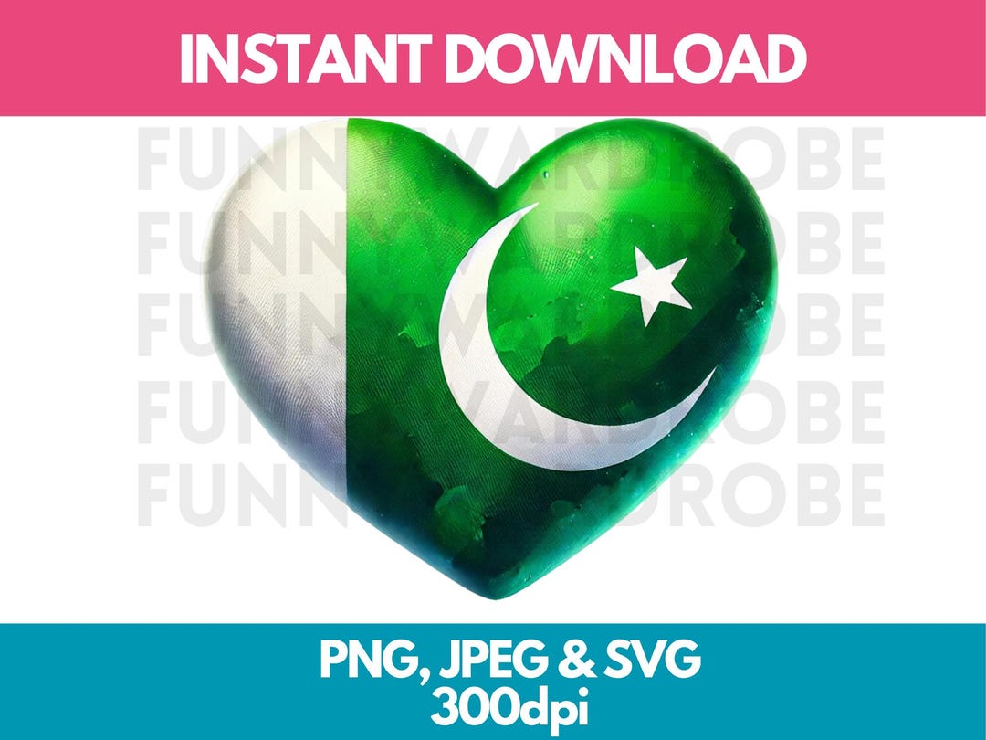 Pakistan Flag PNG SVG JPG Heart Watercolor Effect Digital Clipart Clip ...