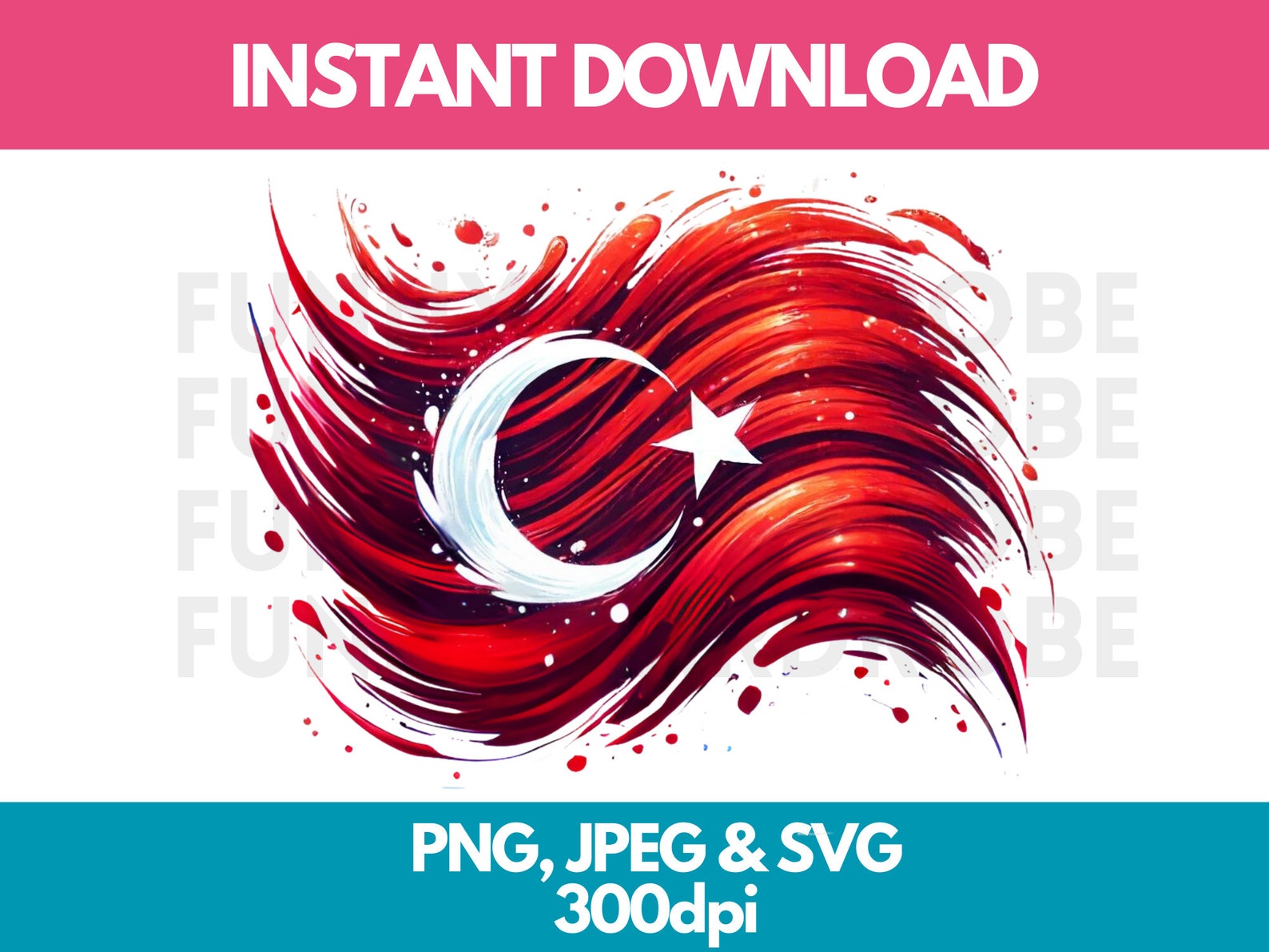 Turkey Flag Watercolor Effect PNG SVG JPG Digital Clipart Clip Art ...