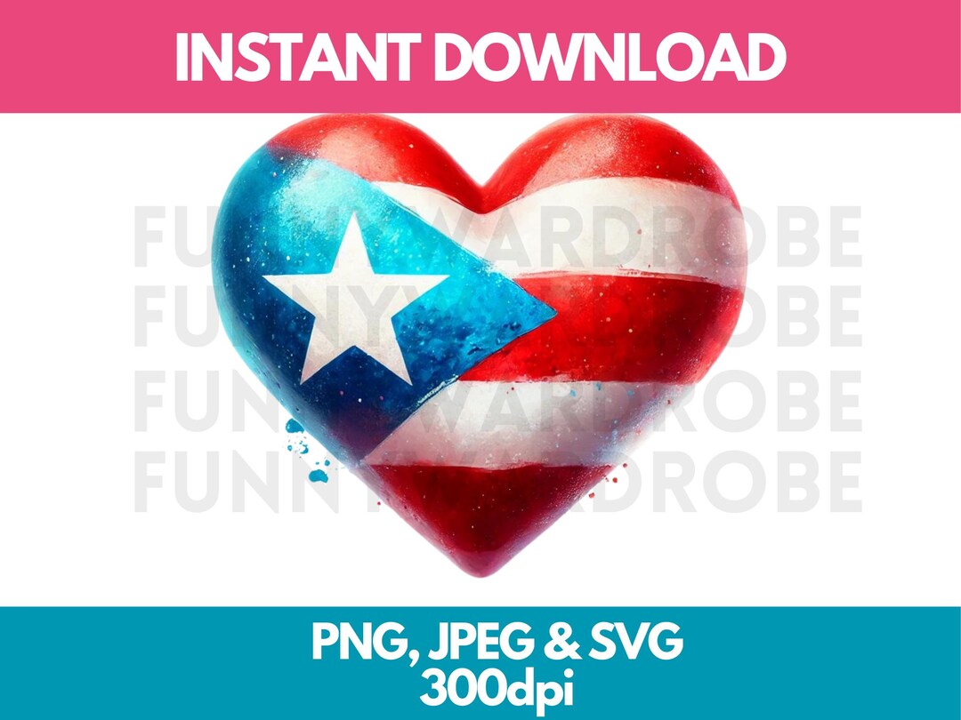 Puerto Rico Heart Flag Watercolor Clipart (PNG, SVG, JPG Digital ...