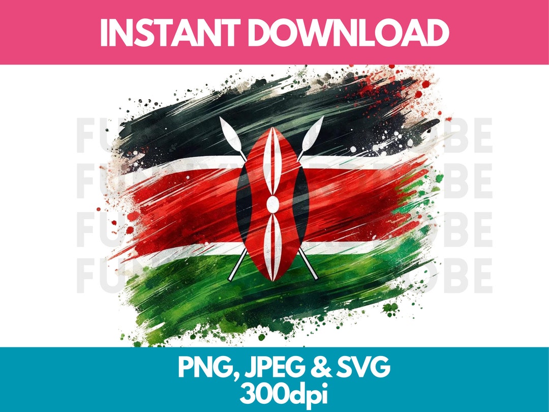 Kenya Flag Watercolor Effect PNG SVG JPG Digital Clipart Clip Art ...