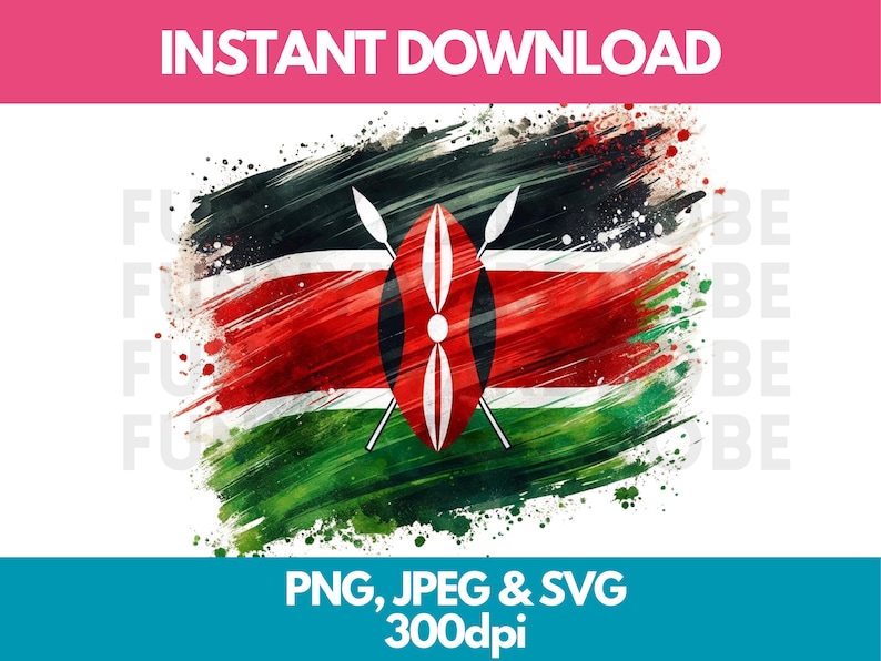 Kenya Flag Watercolor Effect PNG SVG JPG Digital Clipart Clip Art ...
