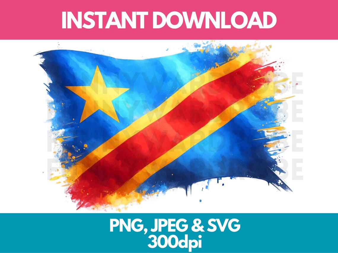 Congo Flag Watercolor Effect PNG SVG JPG Digital Clipart Clip Art ...