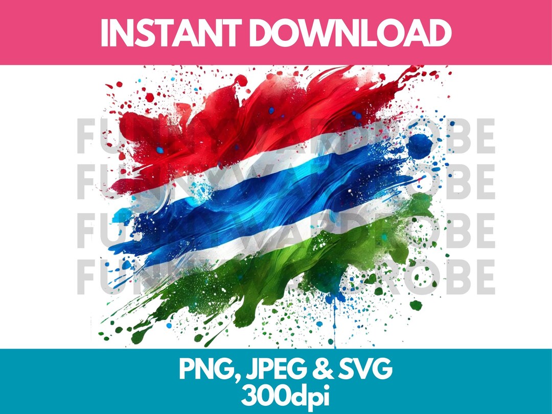 Gambia Flag Watercolor Effect PNG SVG JPG Digital Clipart Clip Art ...