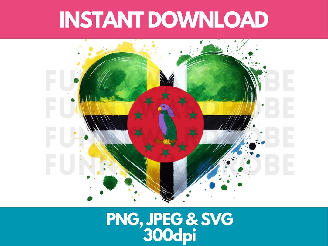 Dominica Flag PNG SVG JPG Heart Watercolor Effect Digital Clipart Clip ...