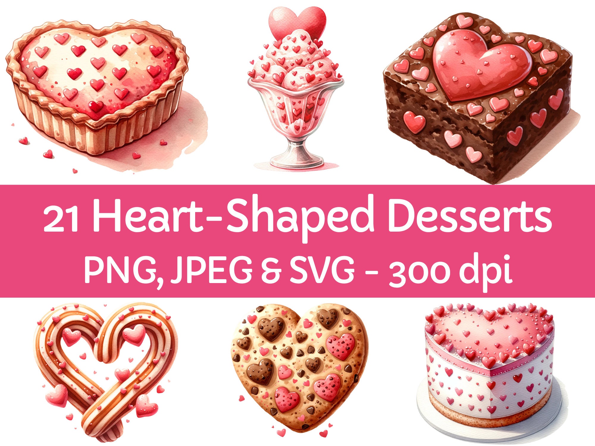 Watercolour Heart Shaped Desserts Clipart Bundle Love Hearts Valentines ...