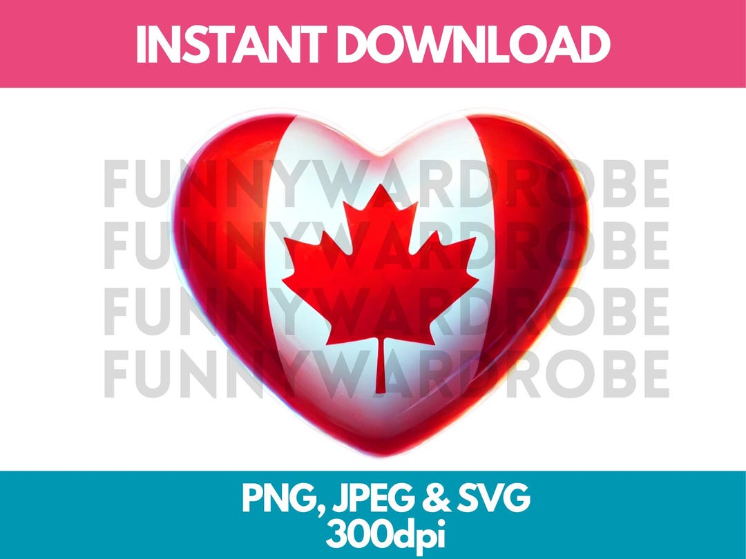 Canada Heart Flag Watercolor Effect PNG SVG JPG Digital Clipart Clip ...