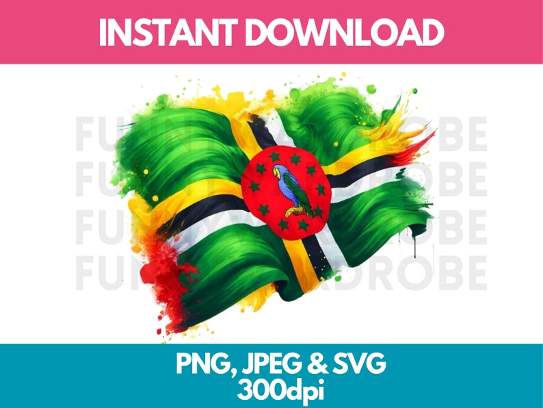 Dominica Flag Watercolor Effect PNG SVG JPG Digital Clipart Clip Art ...
