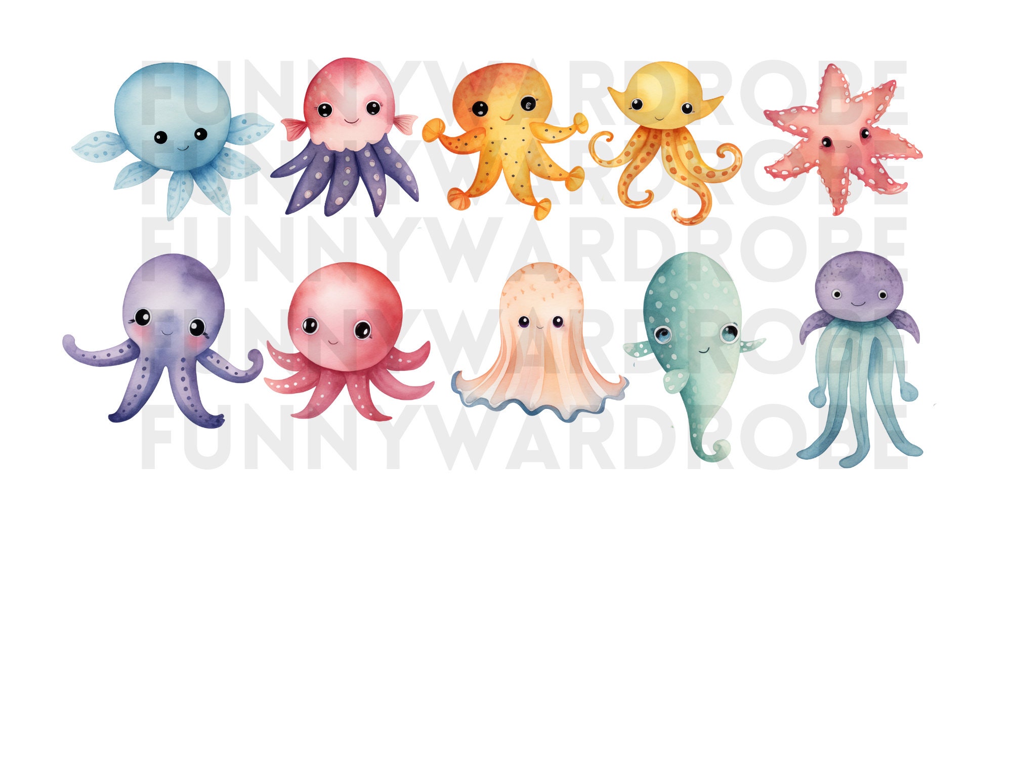Watercolour Cute Baby Sea Creatures Clipart Bundle Under the Sea ...