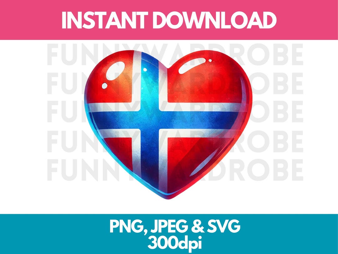 Norway Flag PNG SVG JPG Heart Watercolor Effect Digital Clipart Clip ...