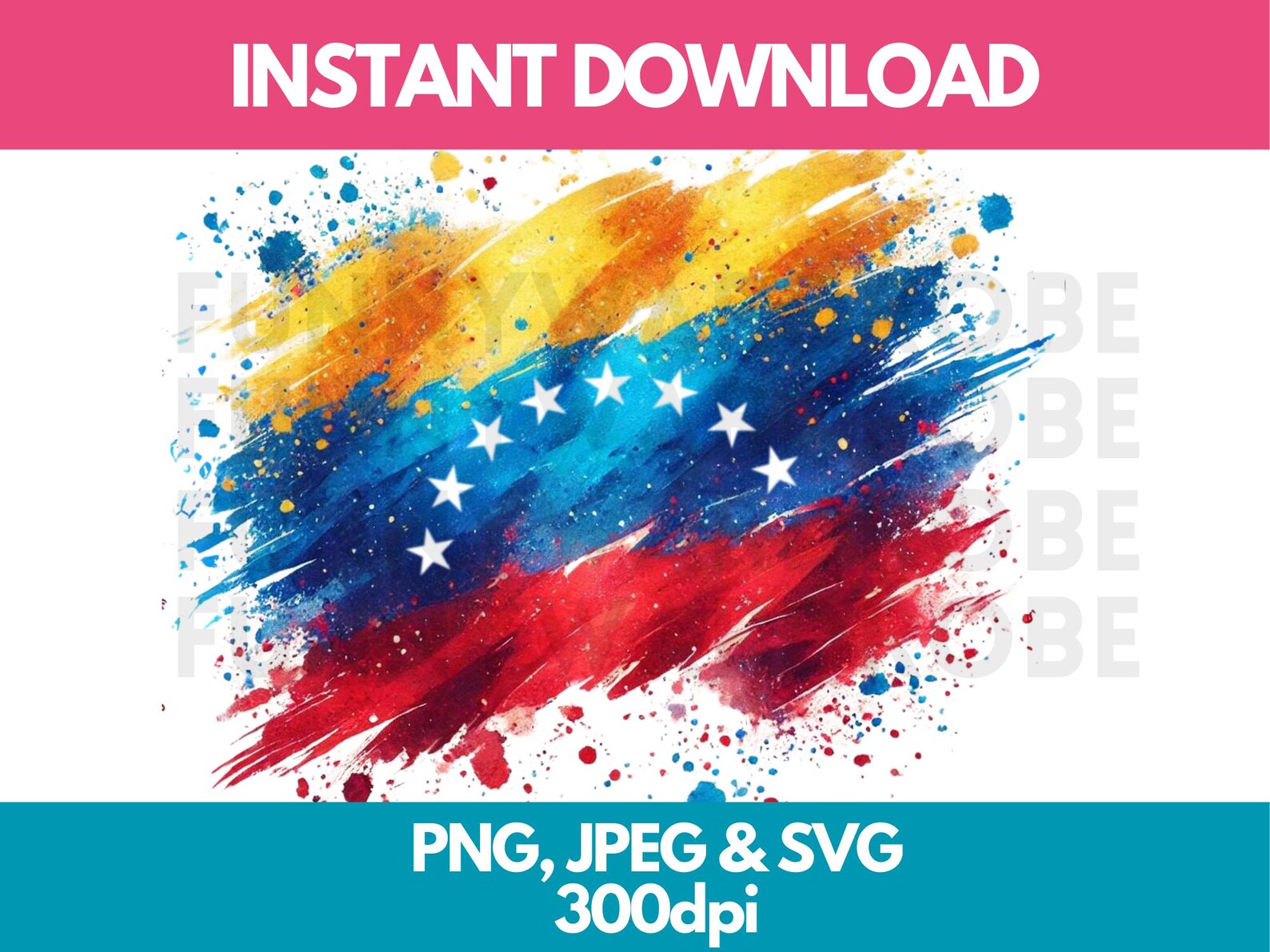 Venezuela Flag Watercolor Clipart: PNG SVG JPG Graphic (digital ...