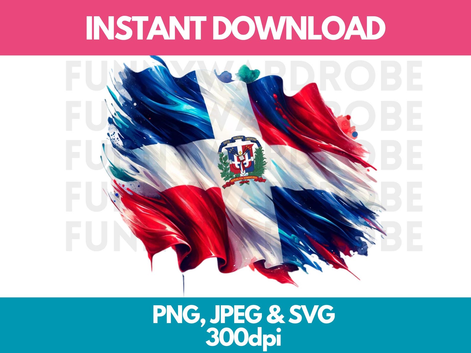 Dominican Republic Flag Watercolor Clipart: PNG SVG JPG (digital ...