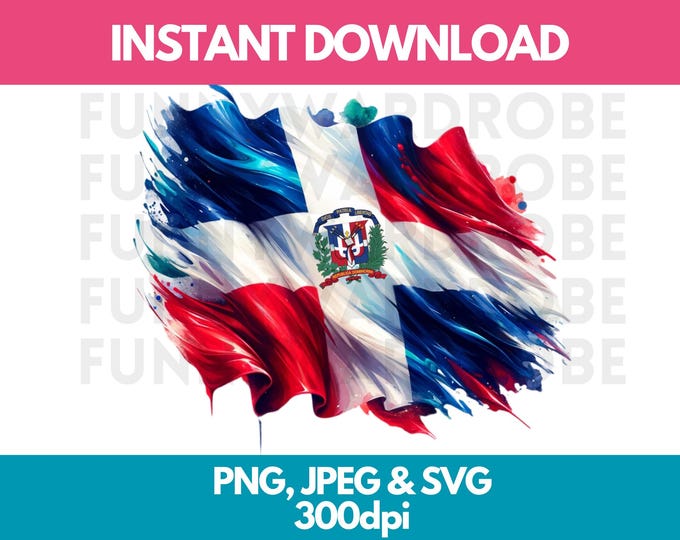 Dominican Republic Flag Watercolor Clipart: PNG SVG JPG (digital ...