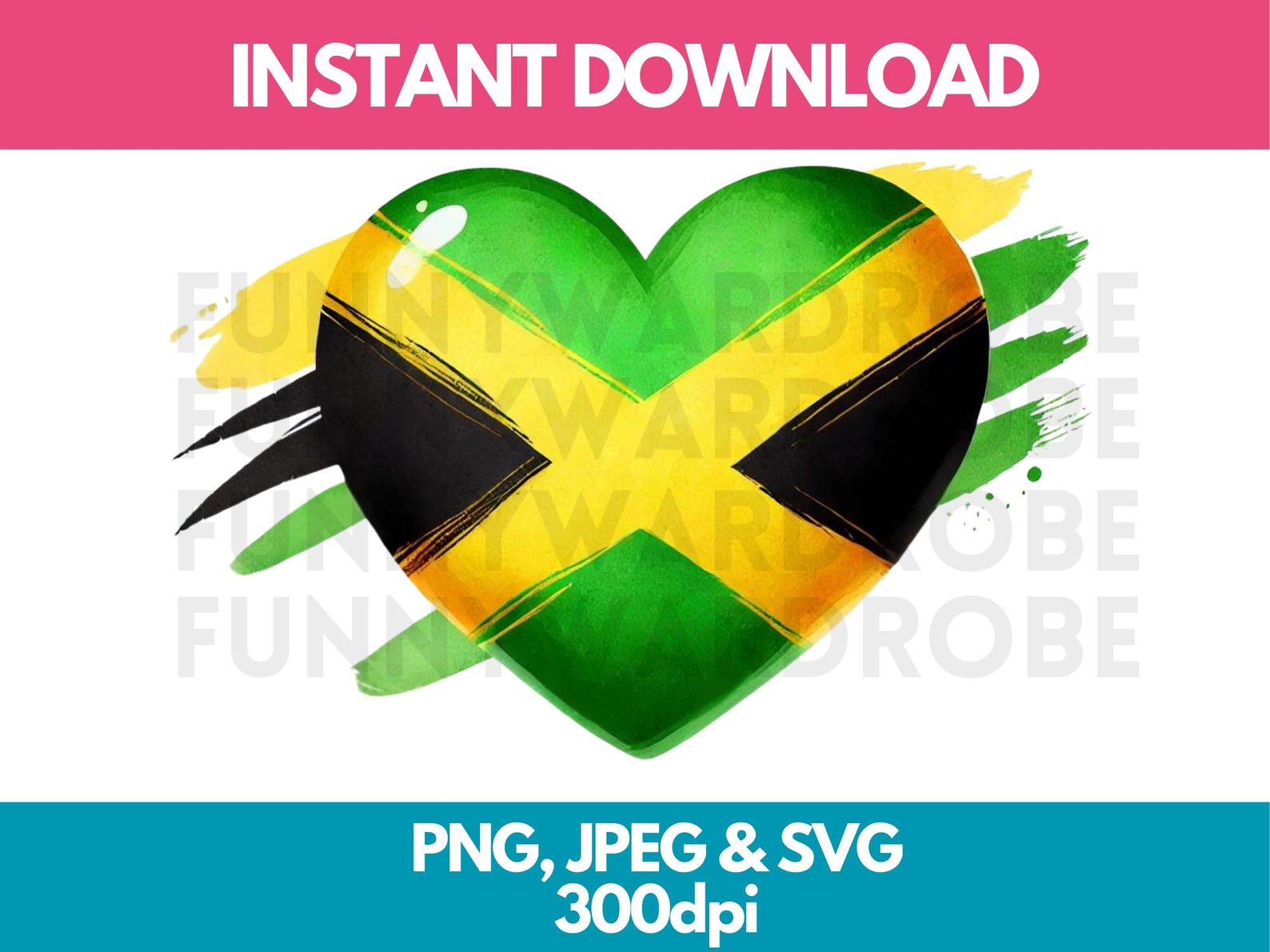 Jamaica Heart Flag Watercolor Clipart: PNG SVG JPG (digital Download ...