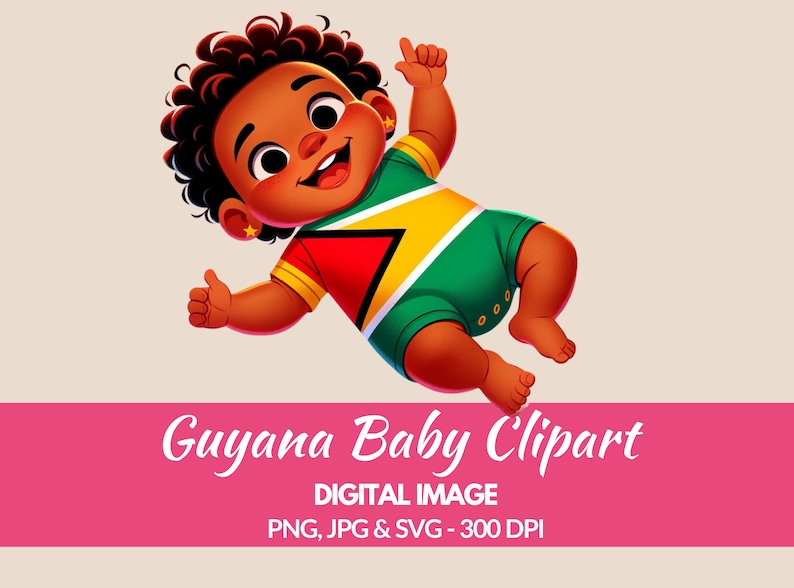 Guyana Flag Baby Clipart: Watercolor Cartoon (PNG, SVG, JPEG Digital ...