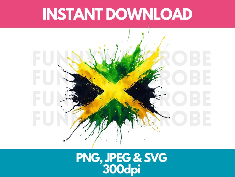 Jamaica Splash Flag Watercolor Effect PNG SVG JPG Digital Clipart Clip ...