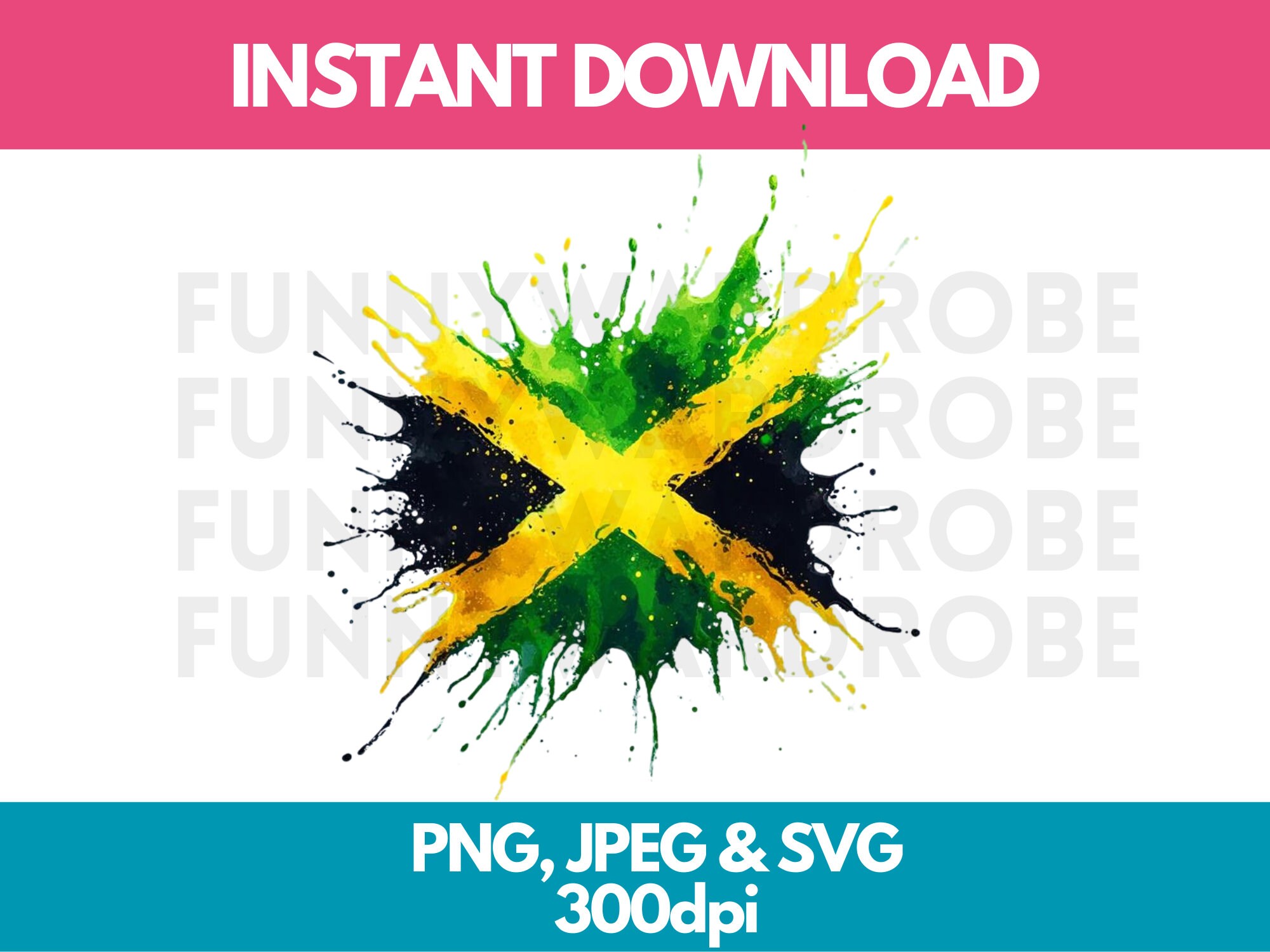 Jamaica Splash Flag Watercolor Effect PNG SVG JPG Digital Clipart Clip ...