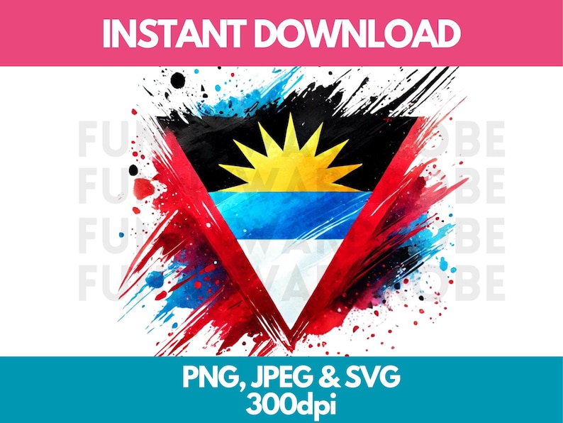 Antigua & Barbuda Flag Watercolor Clipart: PNG SVG JPG (digital ...