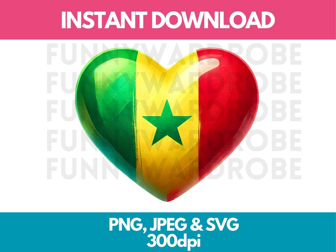 Senegal Heart Flag Watercolor Effect PNG SVG JPG Digital Clipart Clip ...