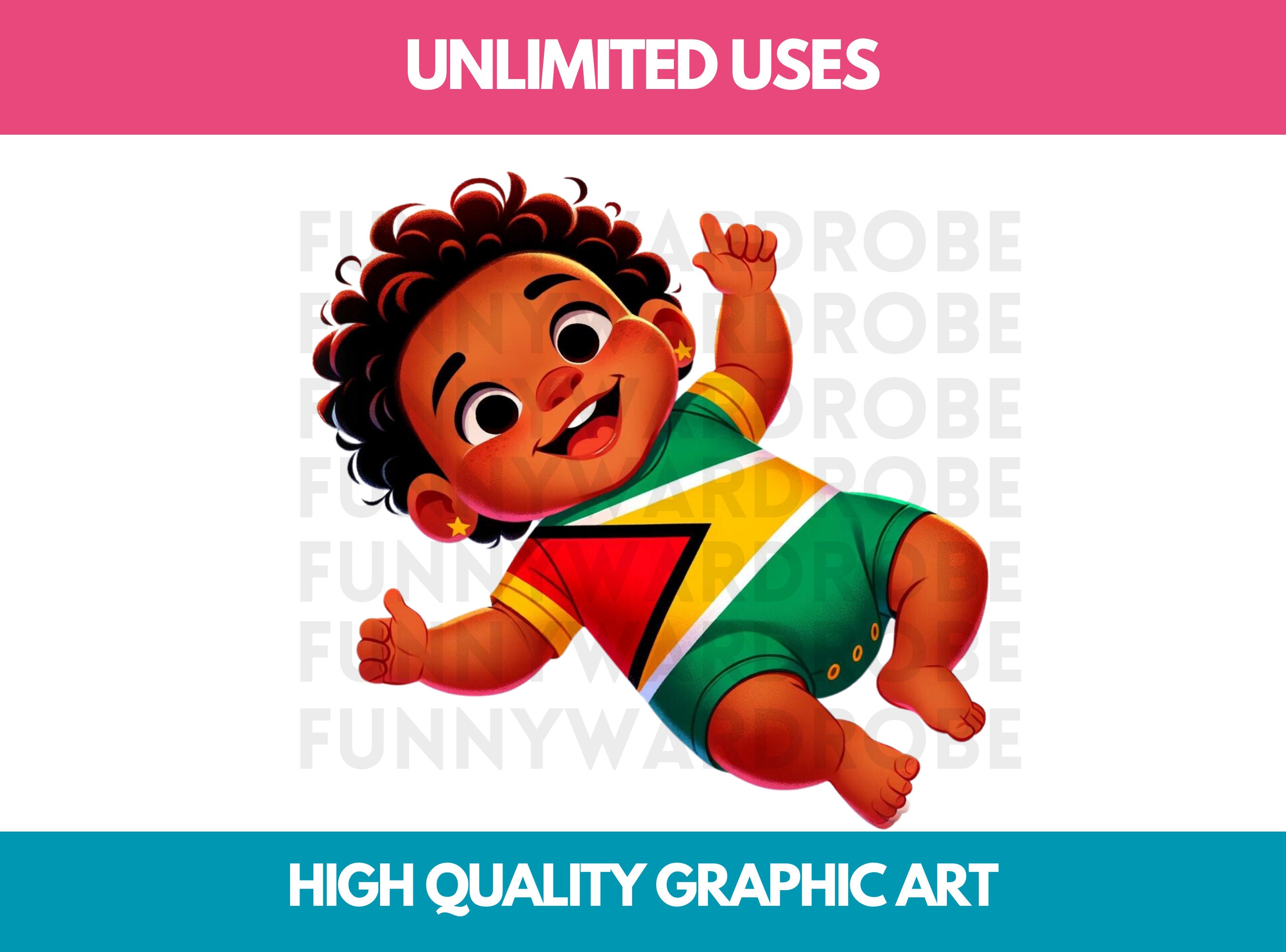 Guyana Flag Baby Clipart: Watercolor Cartoon (PNG, SVG, JPEG Digital ...