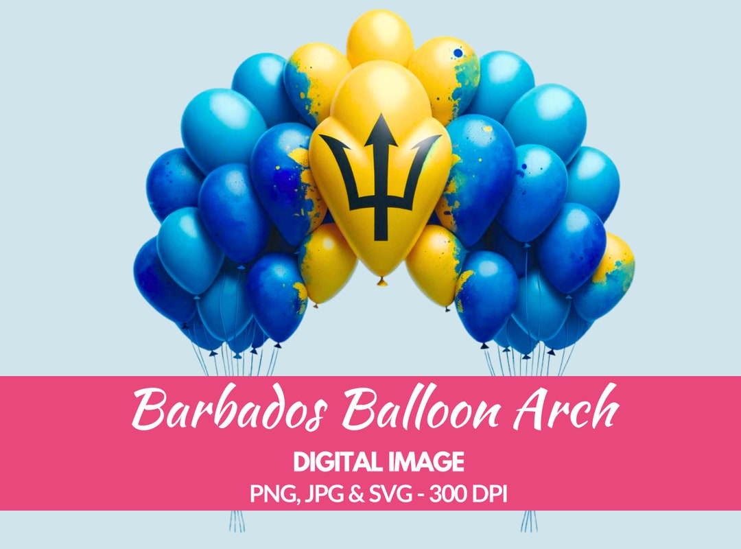 Barbados Flag Party Balloon Arch Watercolor Effect PNG SVG Digital ...