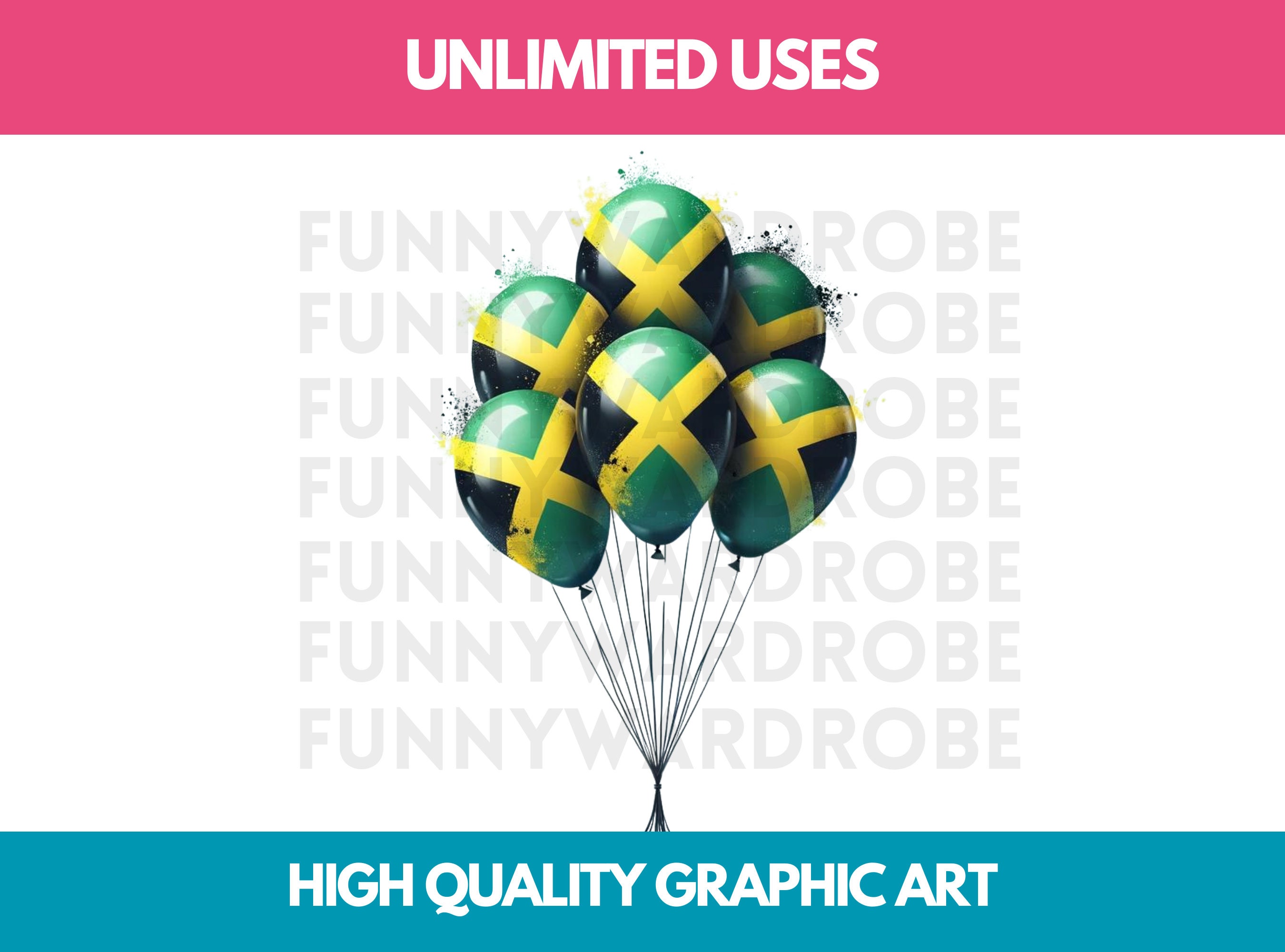 Jamaica Party Balloons Watercolor Effect PNG SVG JPG Digital Clipart ...